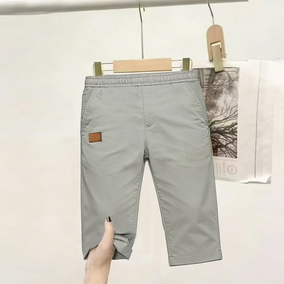 Boys' Light Gray Capri Pants with Pockets, Elastic Waist Cargo Pants ...