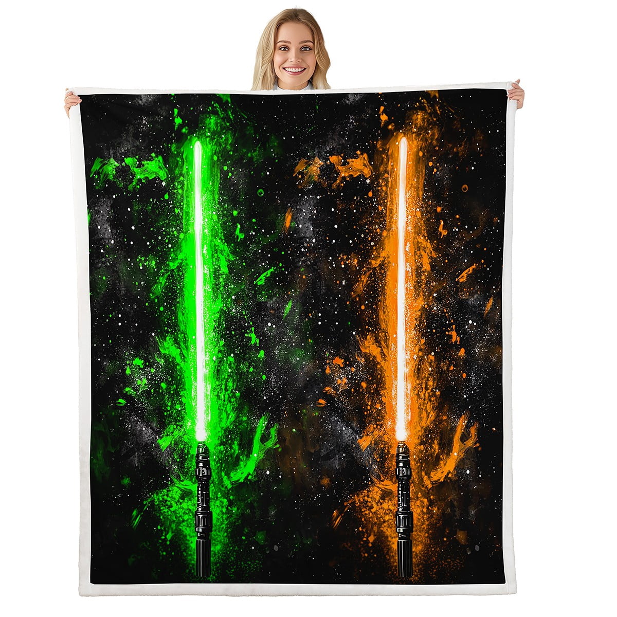 Lightsaber Sherpa Blanket Size,Neon Green Orange Throw Blanket Teens ...