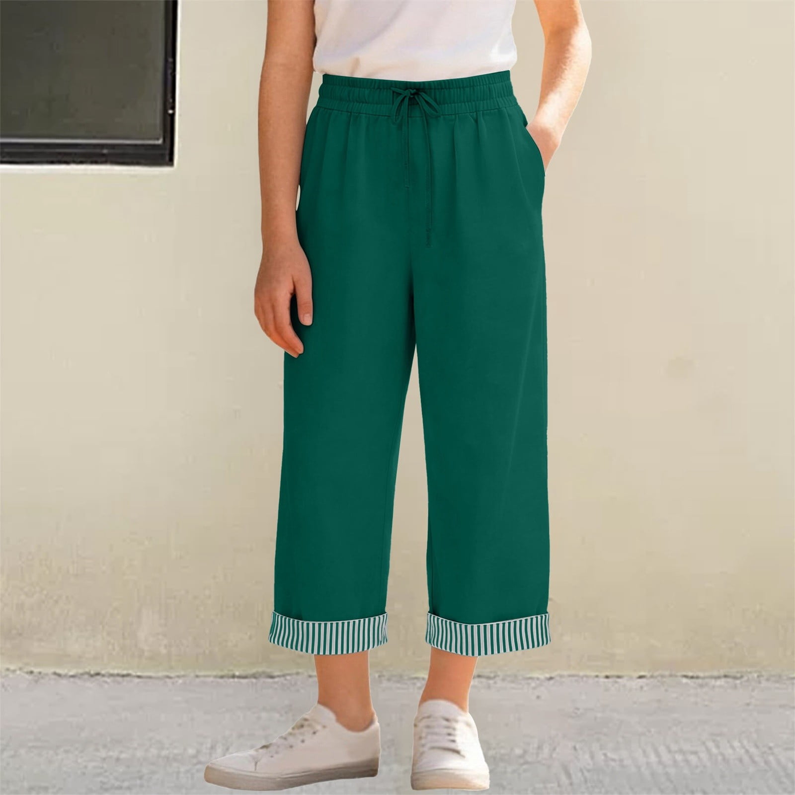 Boys Lightweight Casual Cropped Pants, Elastic Drawstring Waist ...