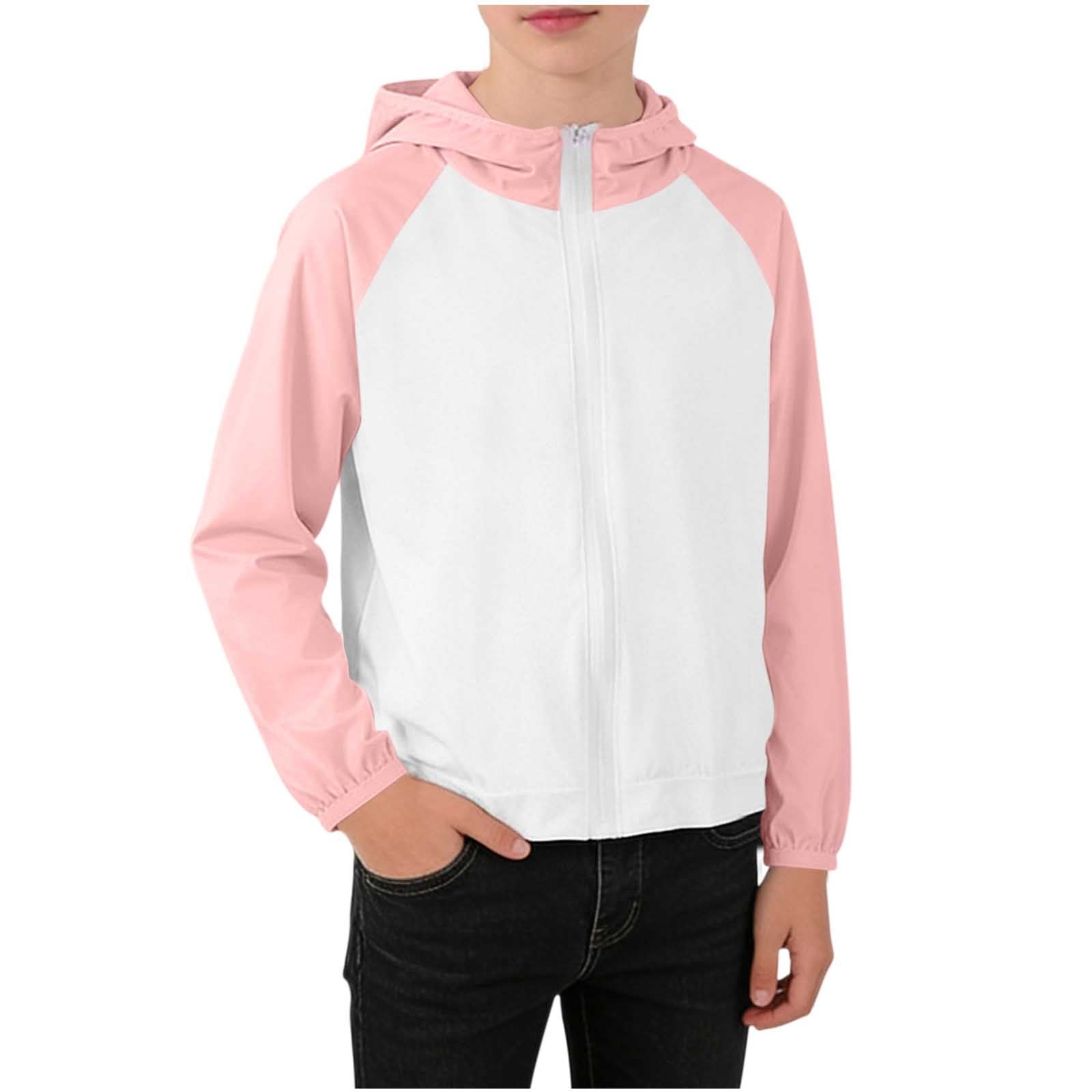 Boys Lightweight UPF 50+ Sun Jacket with Hood, Pink Color Block ...