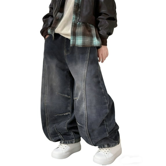 Boys Lined Denim Jeans Winter Warm Thickened Kids Casual Trousers with ...