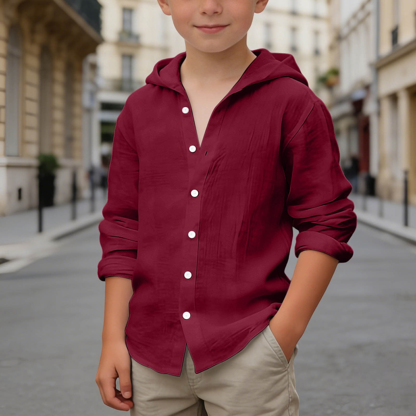 Boys Linen Shirt Button Down Long Sleeve Uniform Shirts Hoodie Tops ...