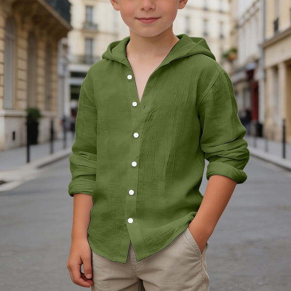 Boys Linen Shirt Button Down Long Sleeve Uniform Shirts Hoodie Tops ...