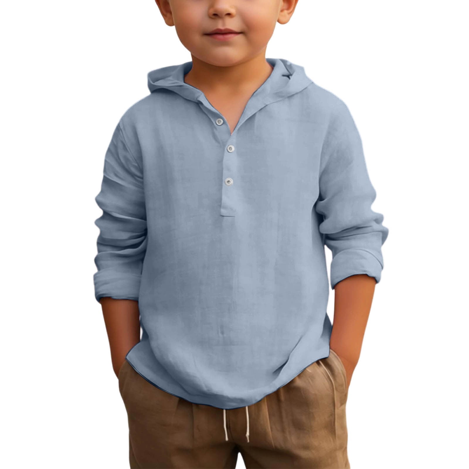 Boys Linen Shirts, Button Up Cotton School Hooded Shirt Kids Long ...