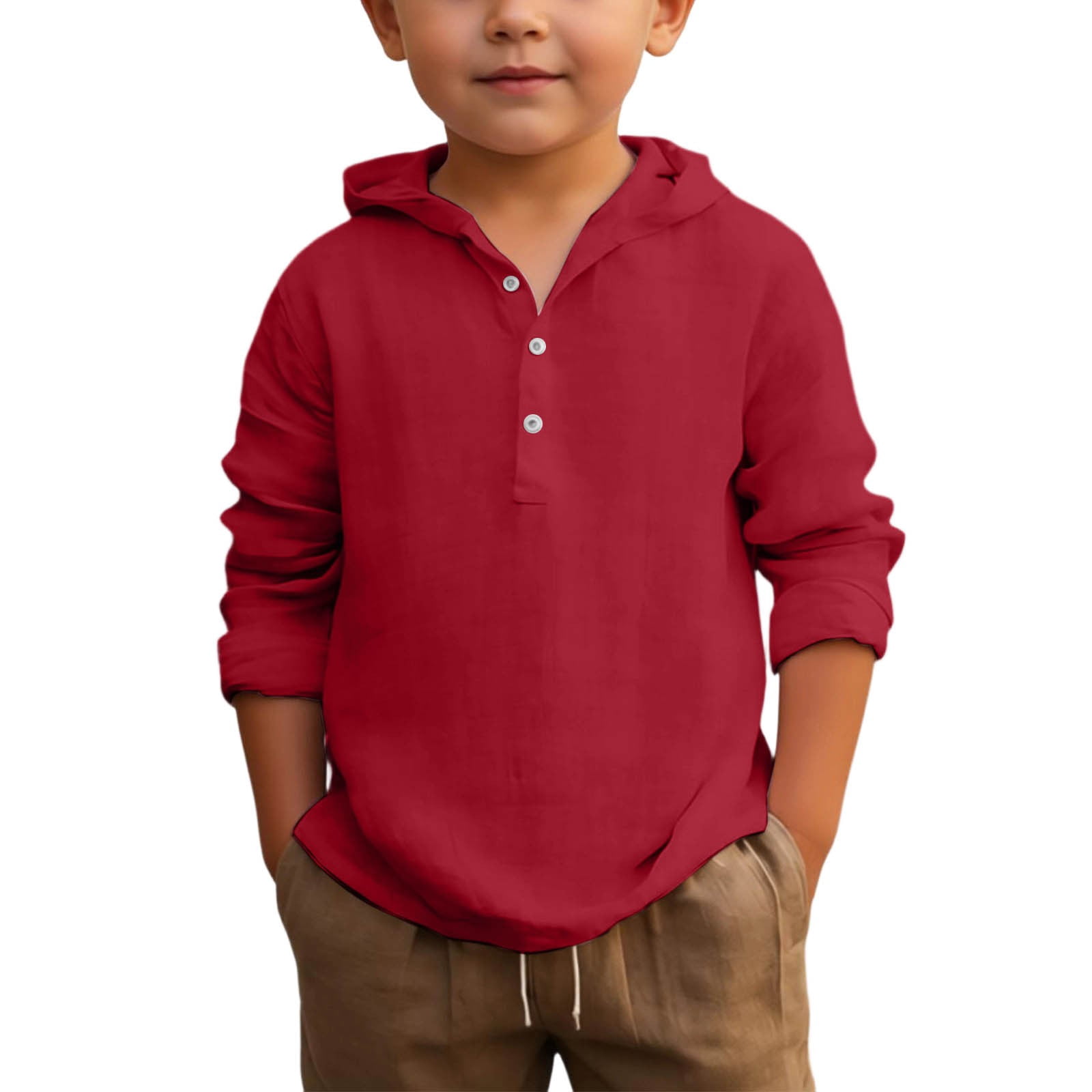 Boys Linen Shirts, Button Up Cotton School Hooded Shirt Kids Long ...