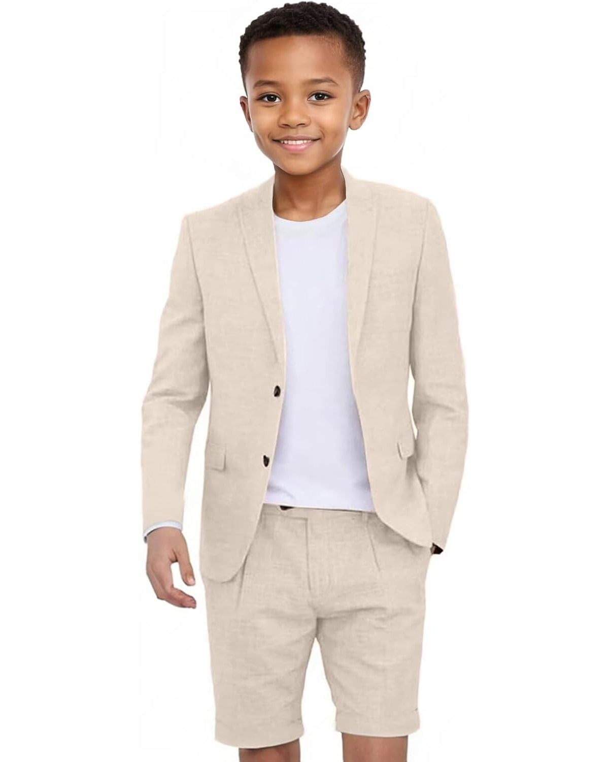 Boys Linen Short Suit Slim Fit 2 Pieces Summer Beach Wedding Suits Kids ...