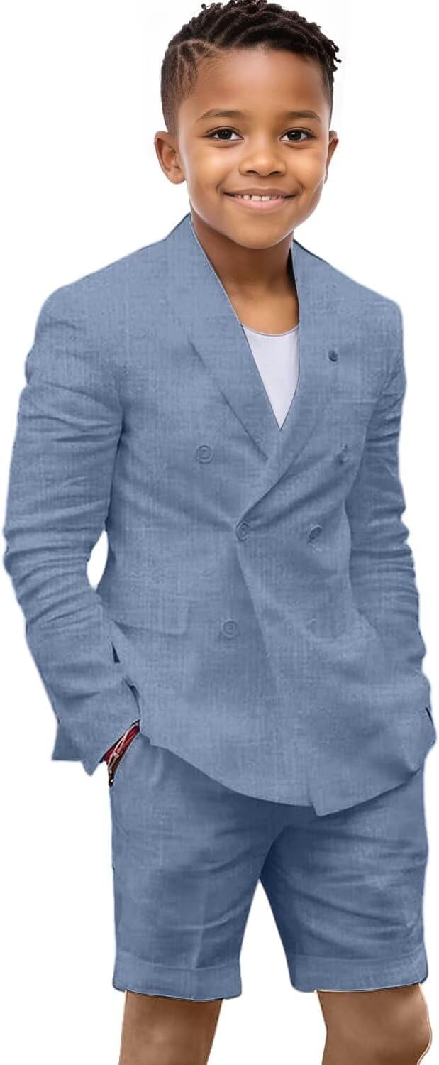 Boys Linen Suit 2 Piece Slim Fit Summer Short Suits for Kids Beach ...