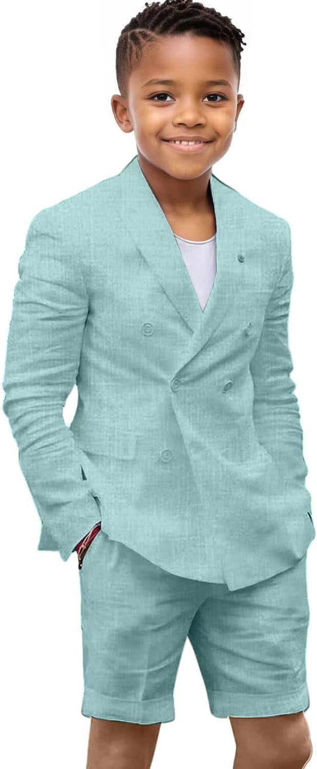 Boys Linen Suit 2 Piece Slim Fit Summer Short Suits for Kids Beach ...