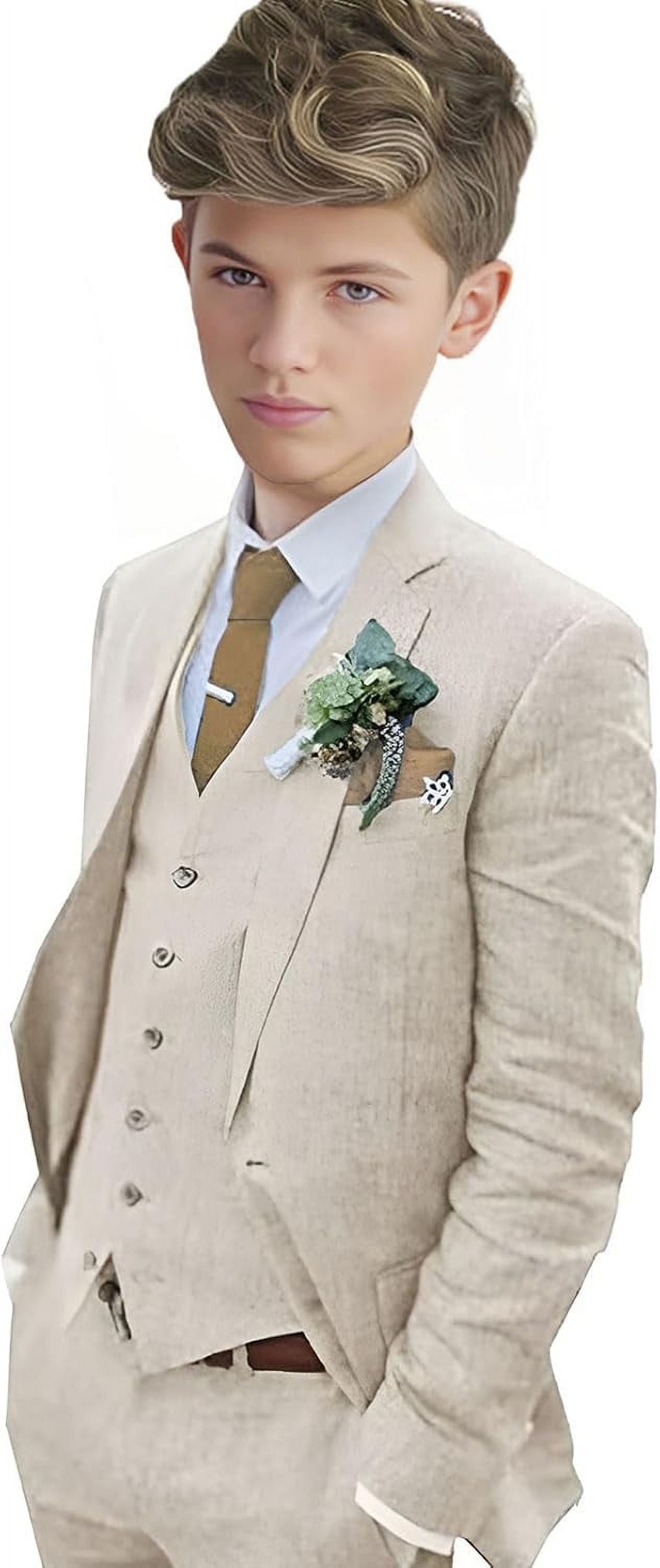 Boys Linen Suit Boys Tuxedo Slim Fit 3 Piece Summer Suit Kids Linen ...
