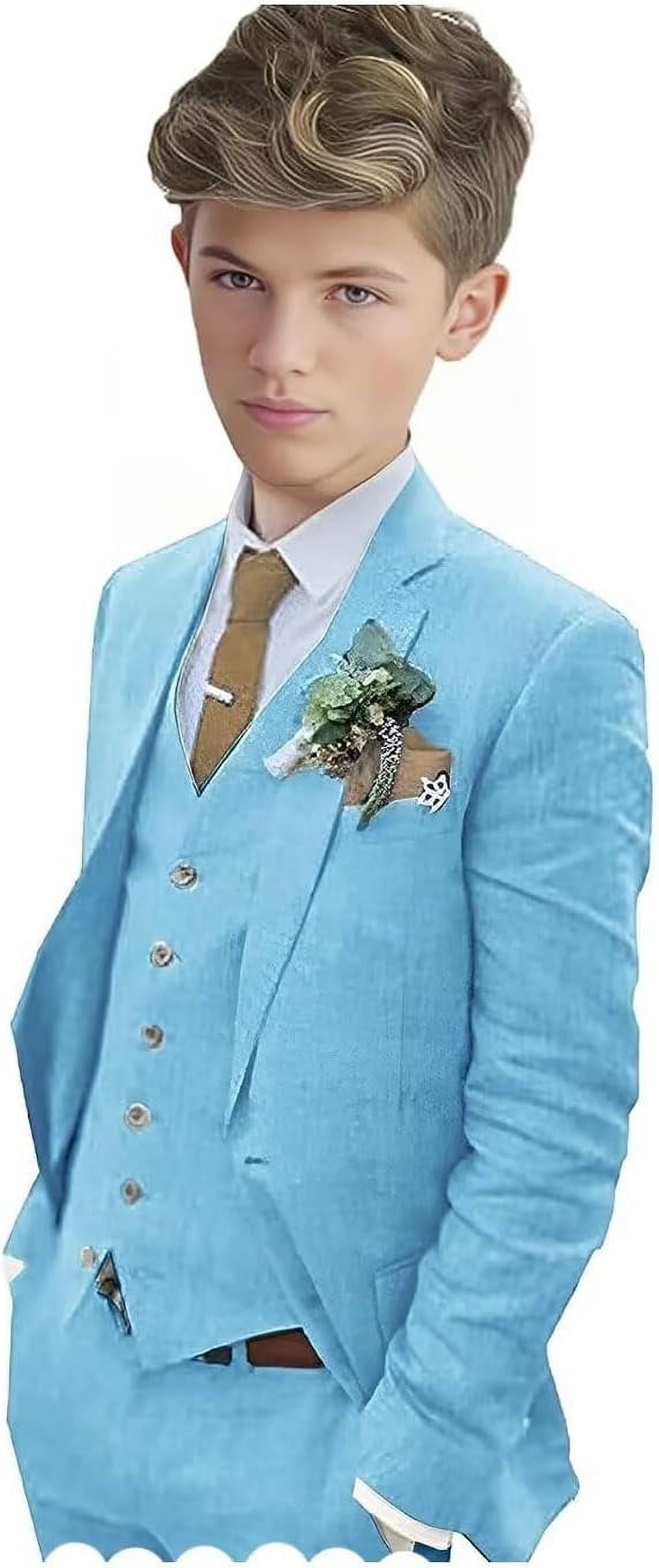 Boys Linen Suits slim fit kids suits 3 Pieces Jacket Vest Pant Beach ...