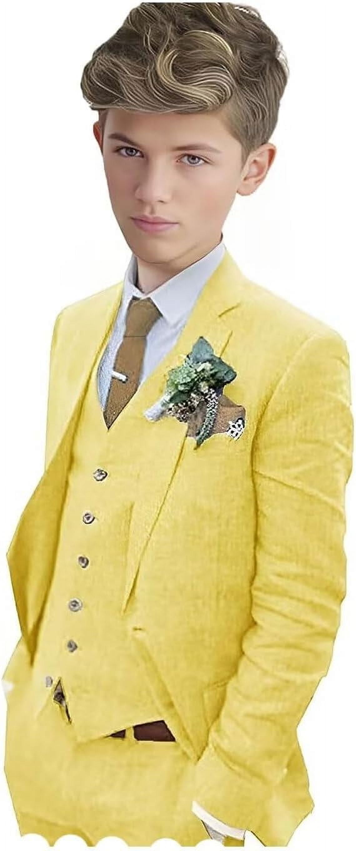 Boys Linen Suits slim fit kids suits 3 Pieces Jacket Vest Pant Beach ...