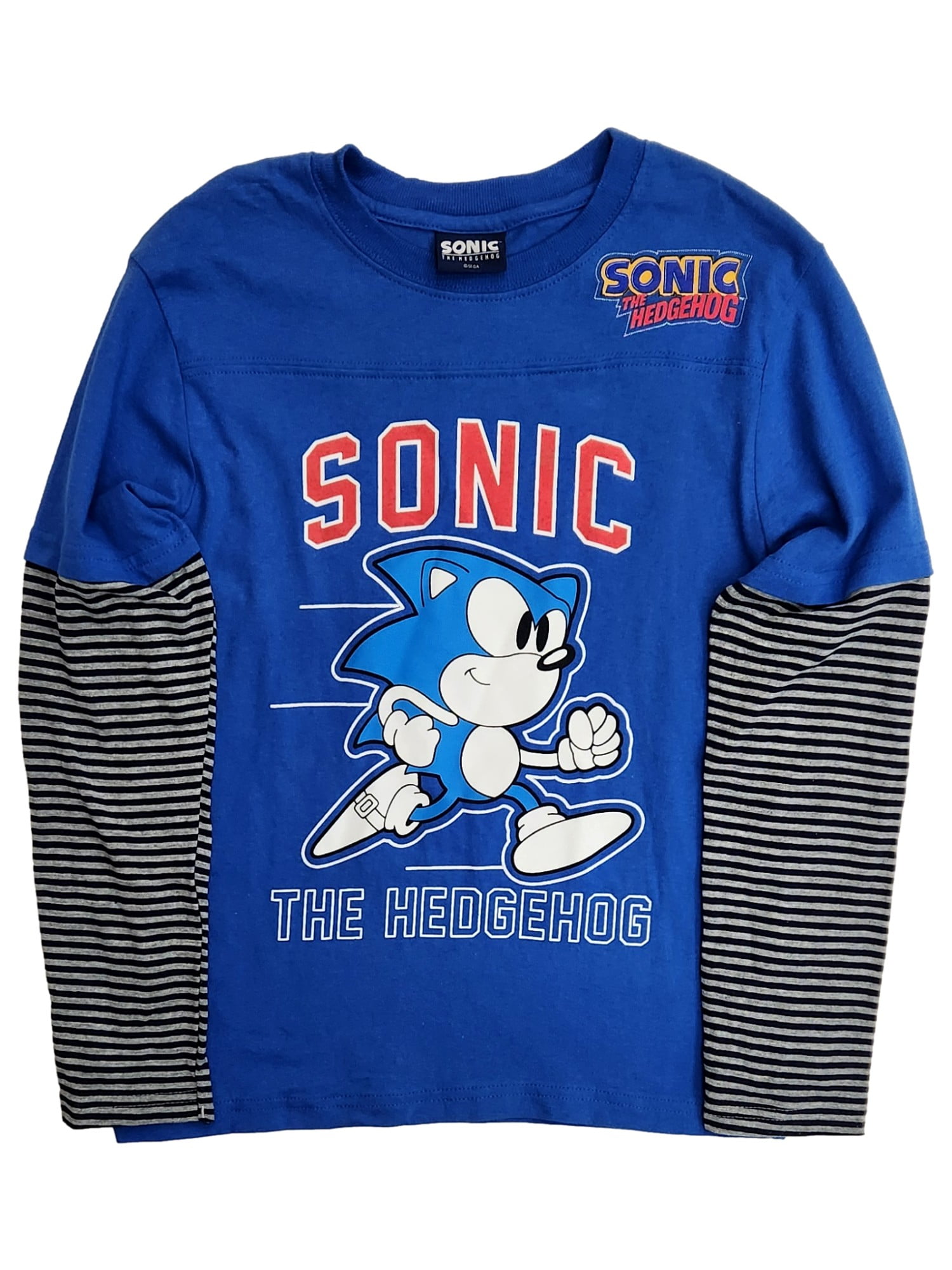 Boys Long Sleeve Blue Stripe Sonic the Hedgehog Tee Shirt T-Shirt Large ...