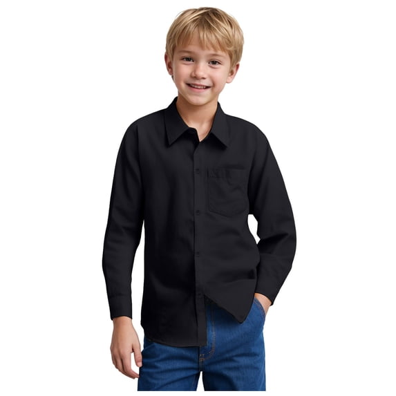 Boys Long Sleeve Button Down Shirts Classic Collared T Shirt Solid ...