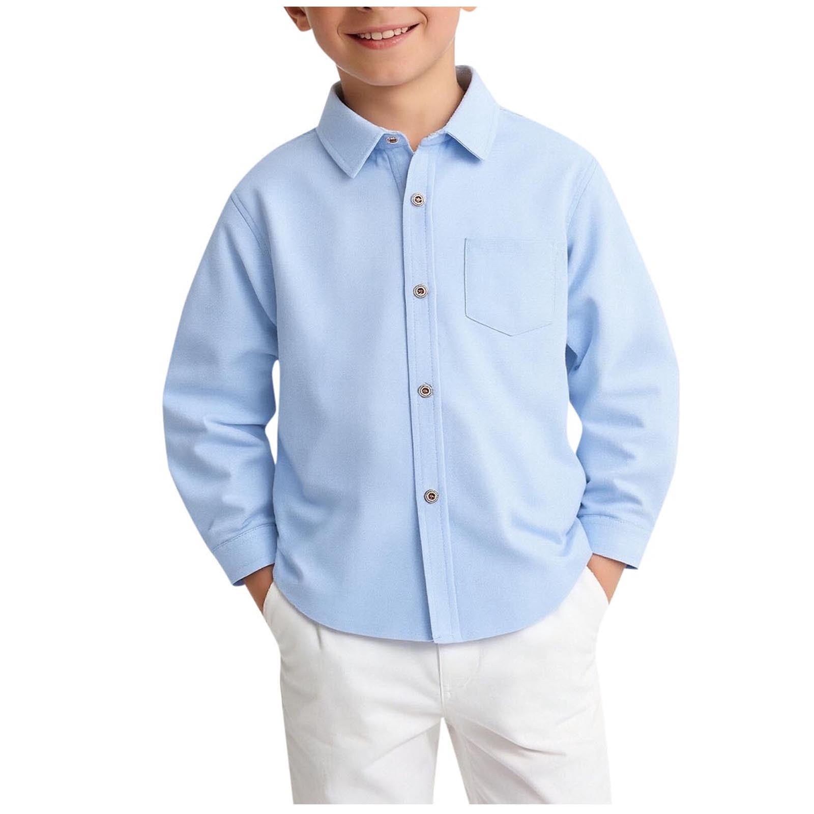 Boys Long Sleeve Button Up Shirt 100% Cotton Kids Dress Shirt for ...