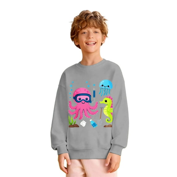 Boys Long Sleeve Graphic Print Hooded Sweatshirt Loose Fit Pullover Top ...