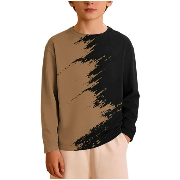 Boys' Long Sleeve Graphic Shirt Color-Block Printed Crew Neck T-Shirt ...