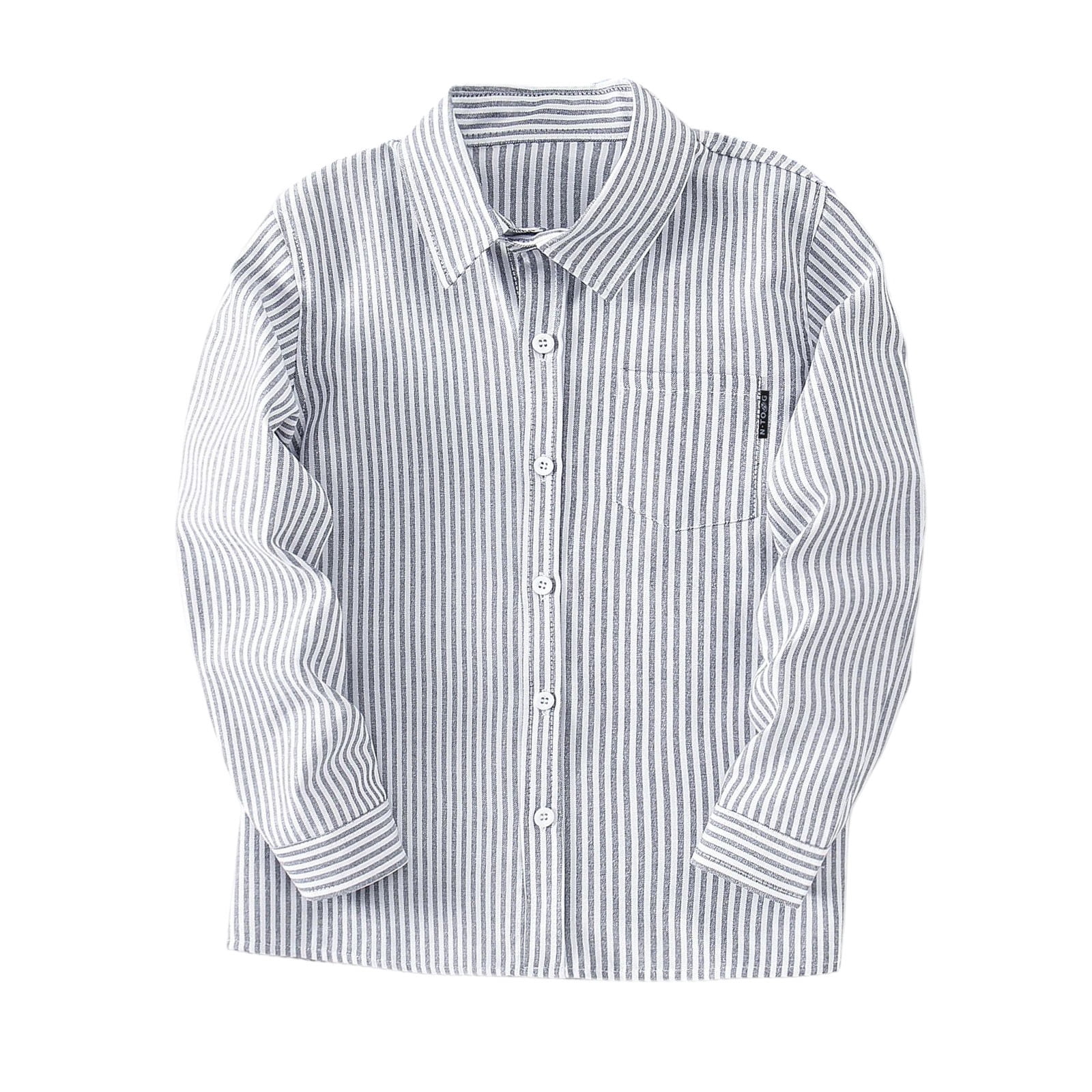 Boys Long Sleeve Oxford Button Down Shirt Striped Collar School Uniform ...