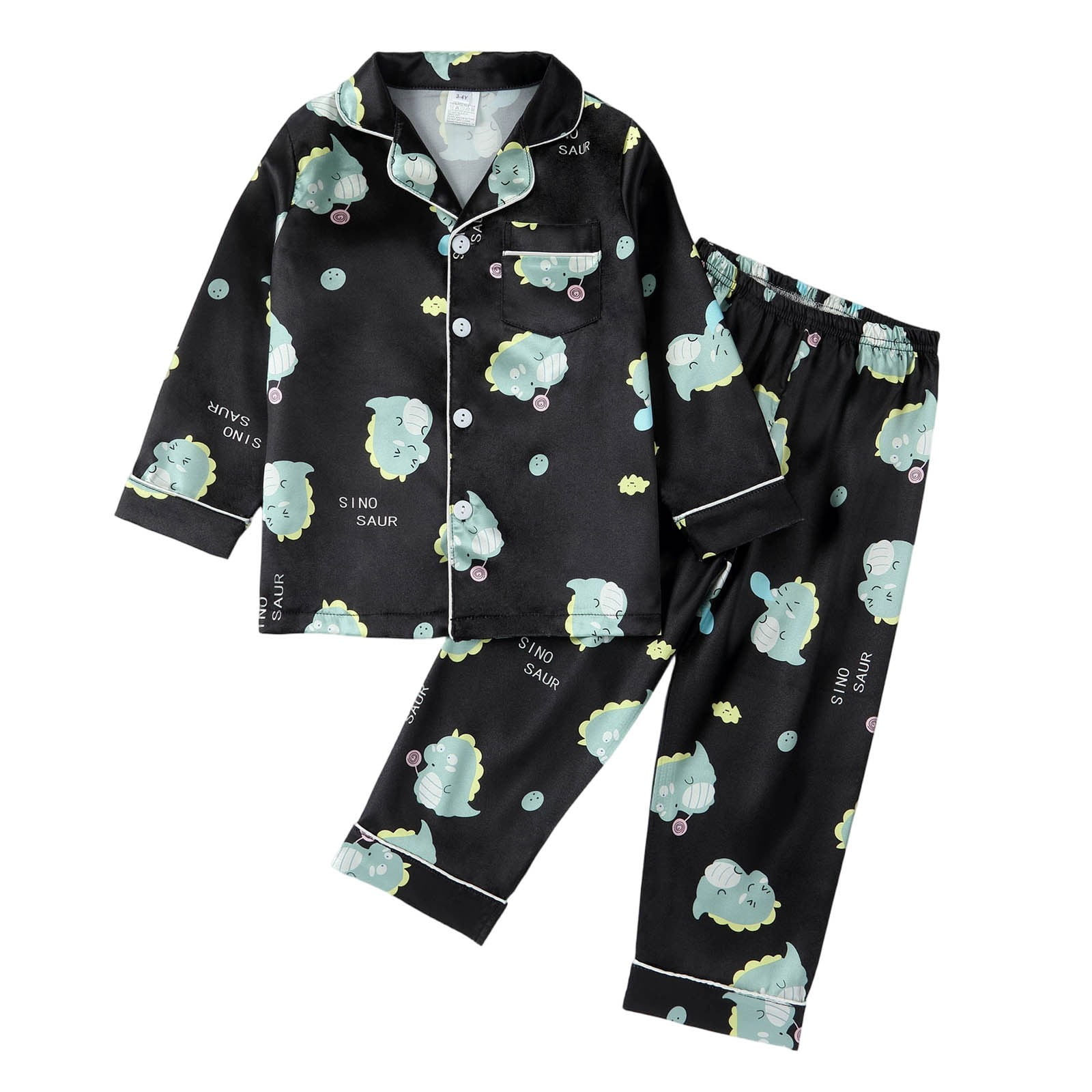 Boys Long Sleeve Pajama Cartoon Print Dinosaur Rocket Football Kids ...