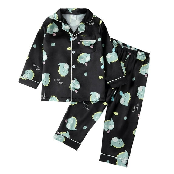 Boys Long Sleeve Pajama Cartoon Print Dinosaur Rocket Football Kids ...