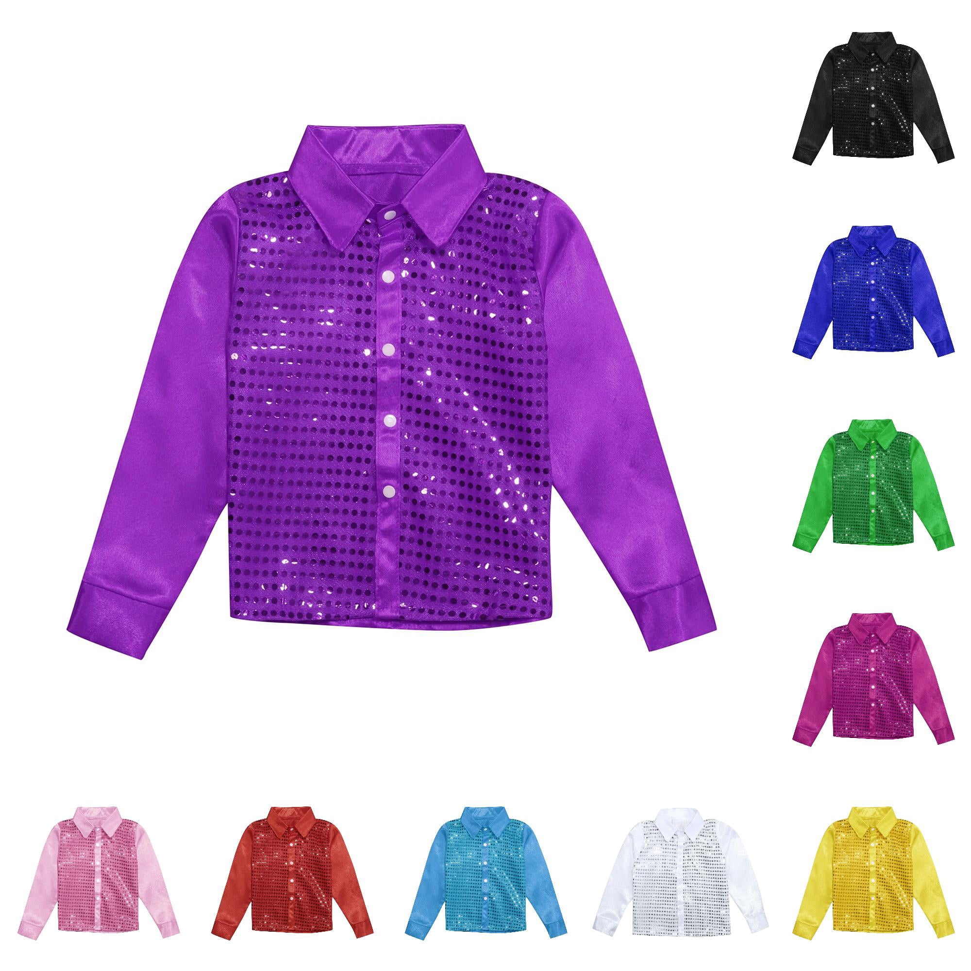 Boys Long Sleeve Performance Shirt with Sparkly Sequins, Button Down ...