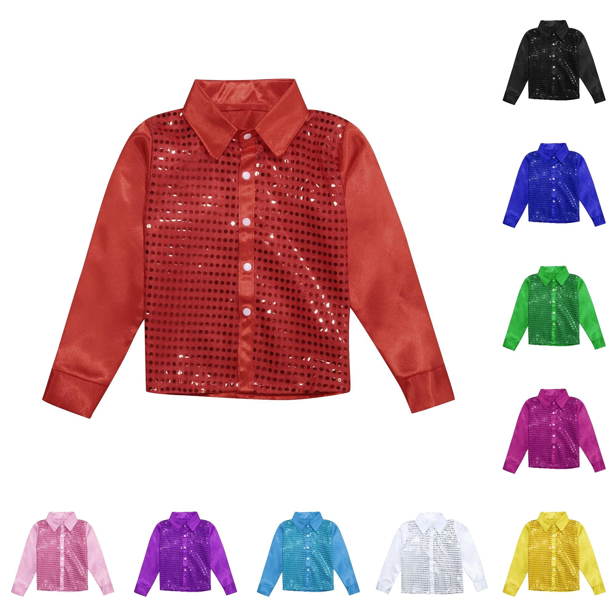 Boys Long Sleeve Performance Shirt with Sparkly Sequins, Button Down ...