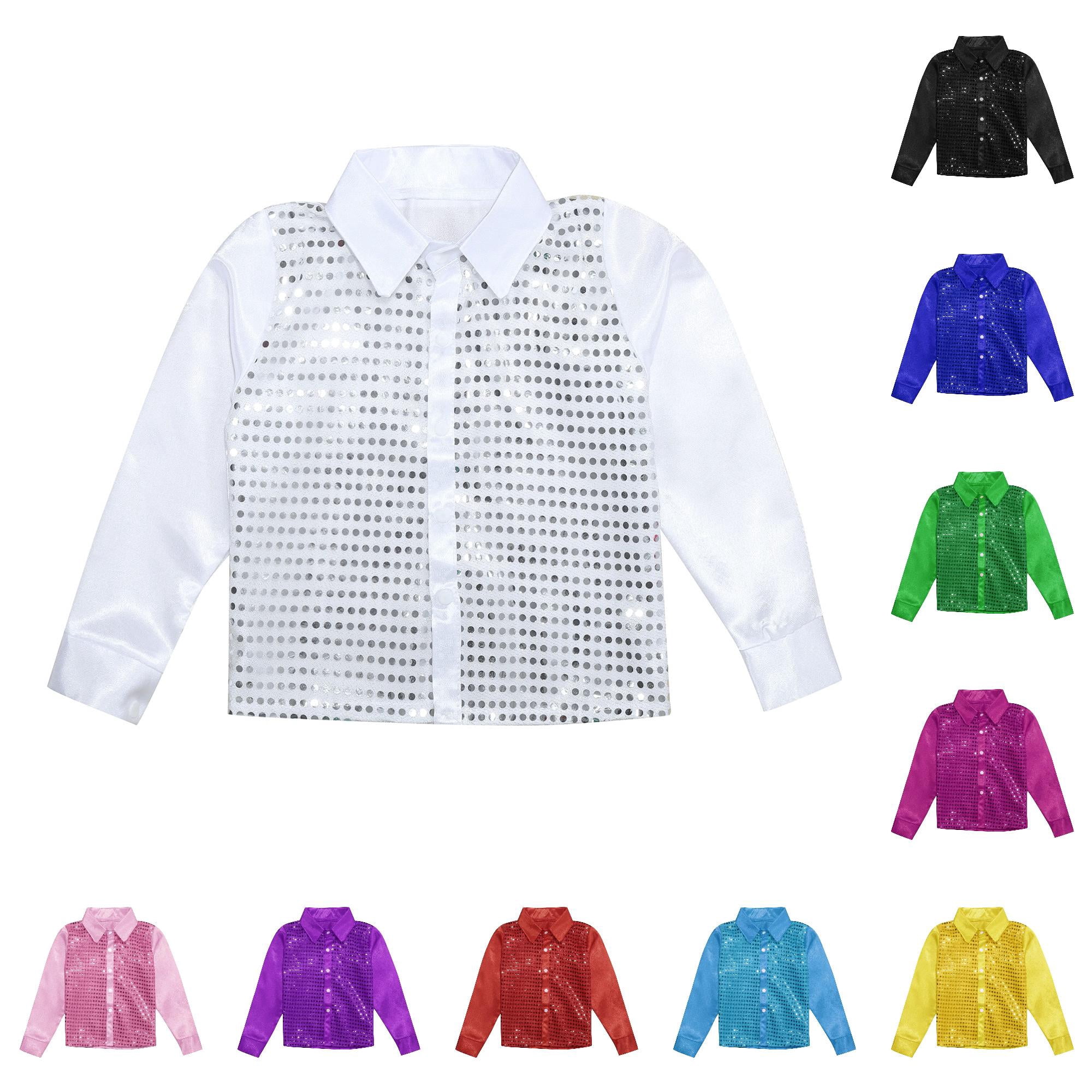 Boys Long Sleeve Performance Shirt with Sparkly Sequins, Button Down ...