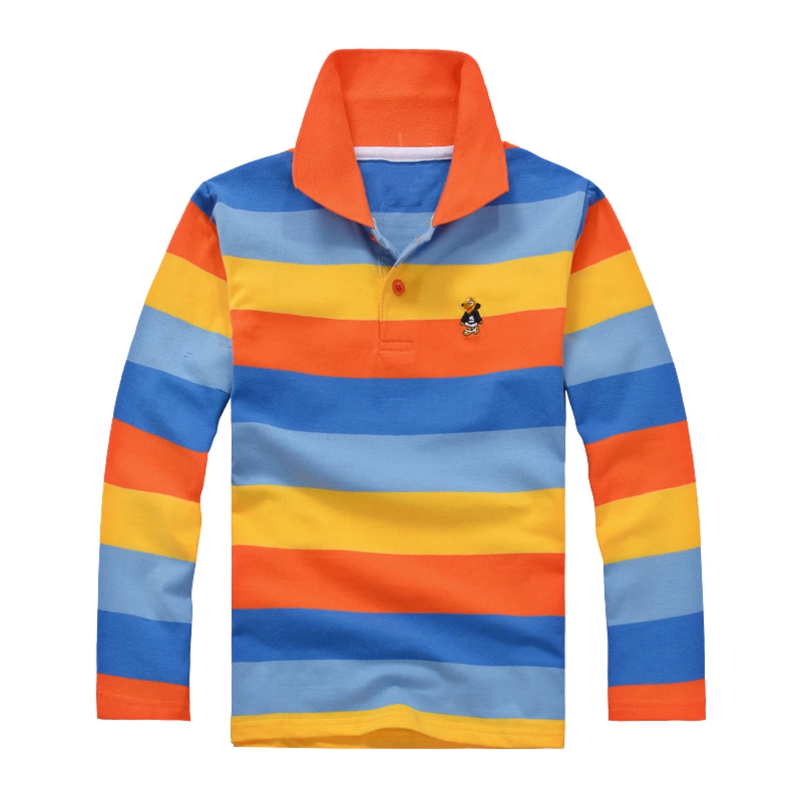 Boys Long Sleeve Polos Boys Rainbow Striped Shirt Boy Collar Shirt Polo ...