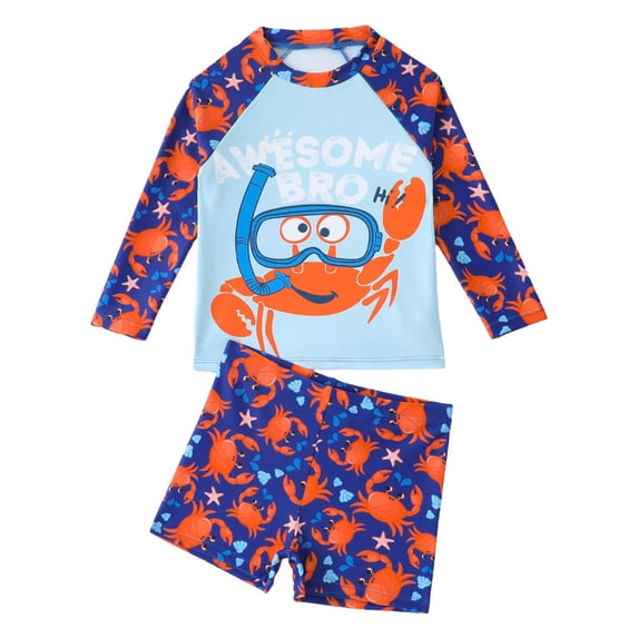 Boys Long Sleeve Rash Guard Swimsuit Set Kids Cartoon Sun Protection ...