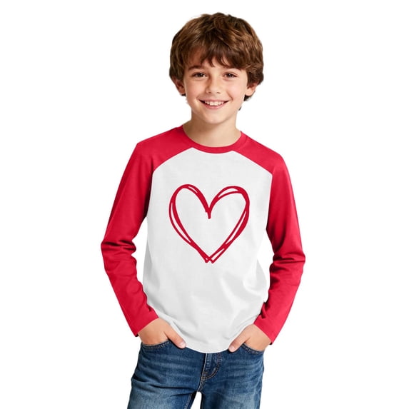 Boys Long Sleeve Shirt Soft Stretch Raglan Sleeve Heart Print ...