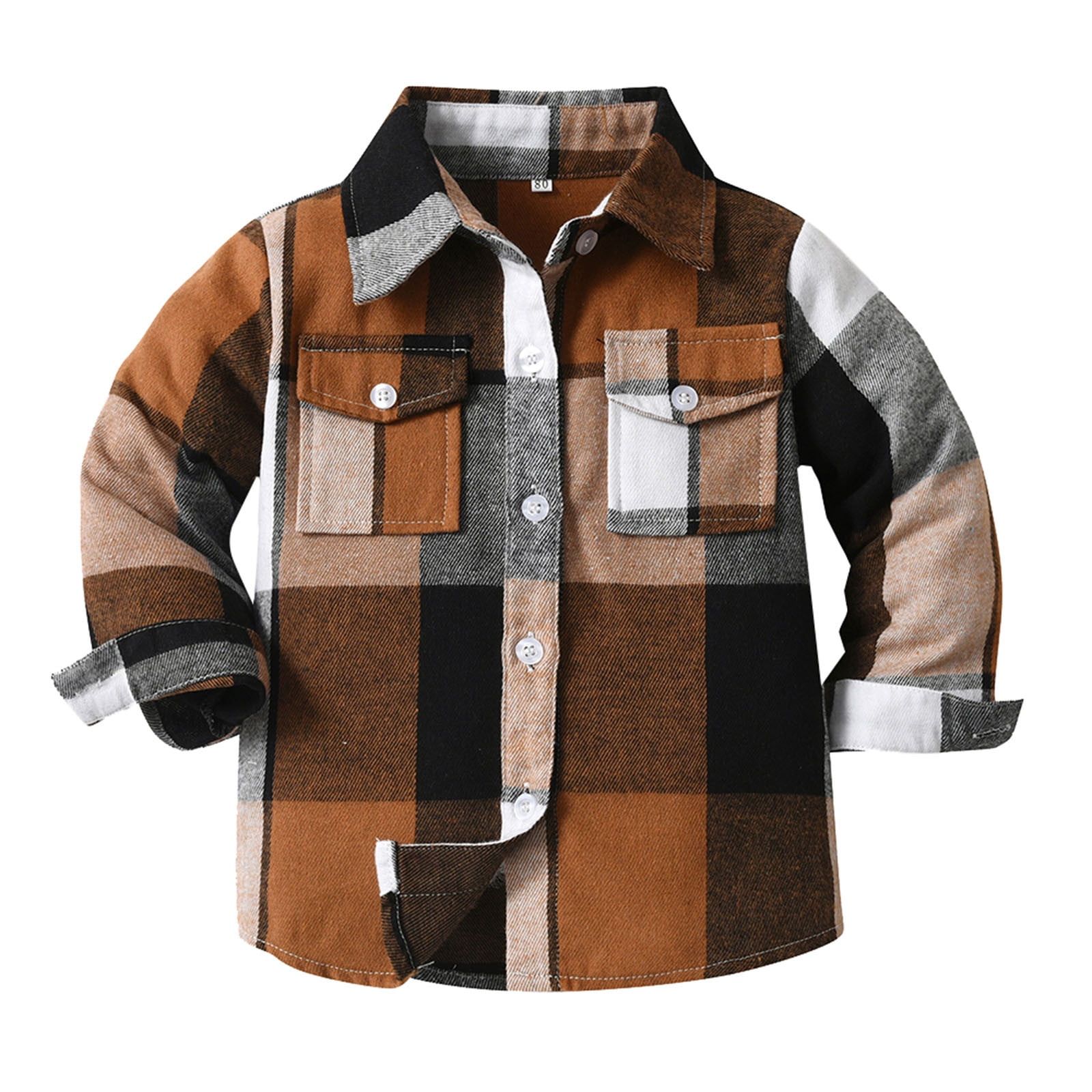 Boys Long Sleeve Shirts Girls Shirt Coat Plaid Long Sleeve Kids Lapel Button Tops Outwear Boys ...