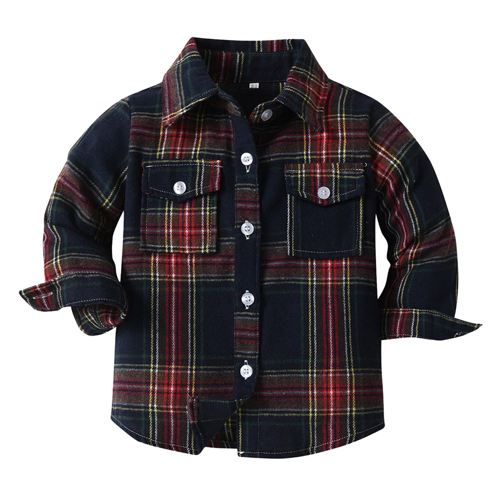 Boys Long Sleeve Shirts Girls Shirt Coat Plaid Long Sleeve Kids Lapel Button Tops Outwear Boys ...