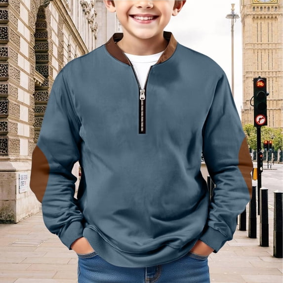 Boys Long Sleeve Shirts Kids Quarter Zip Sweatshirt Casual Pullover ...