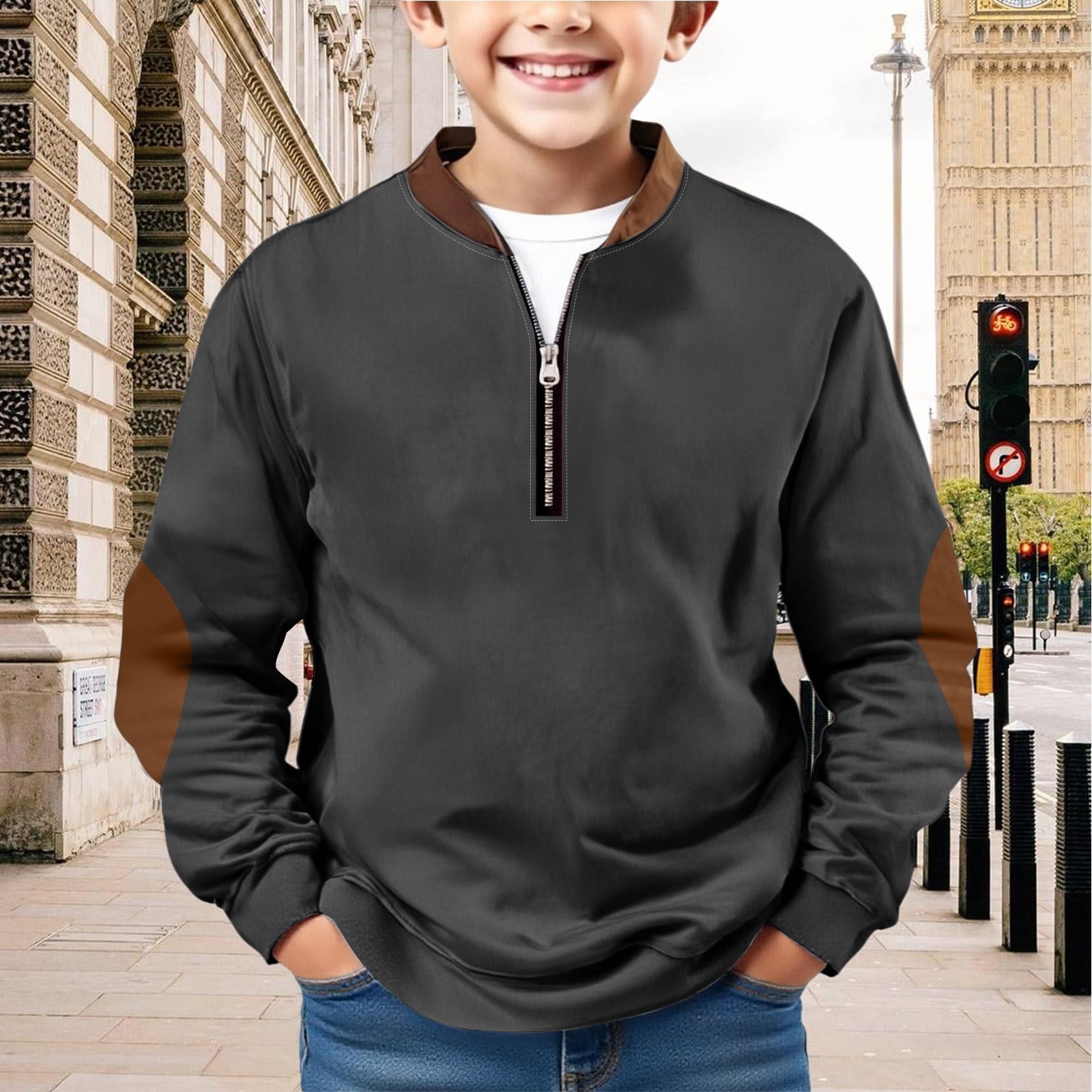 Boys Long Sleeve Shirts Kids Quarter Zip Sweatshirt Casual Pullover ...