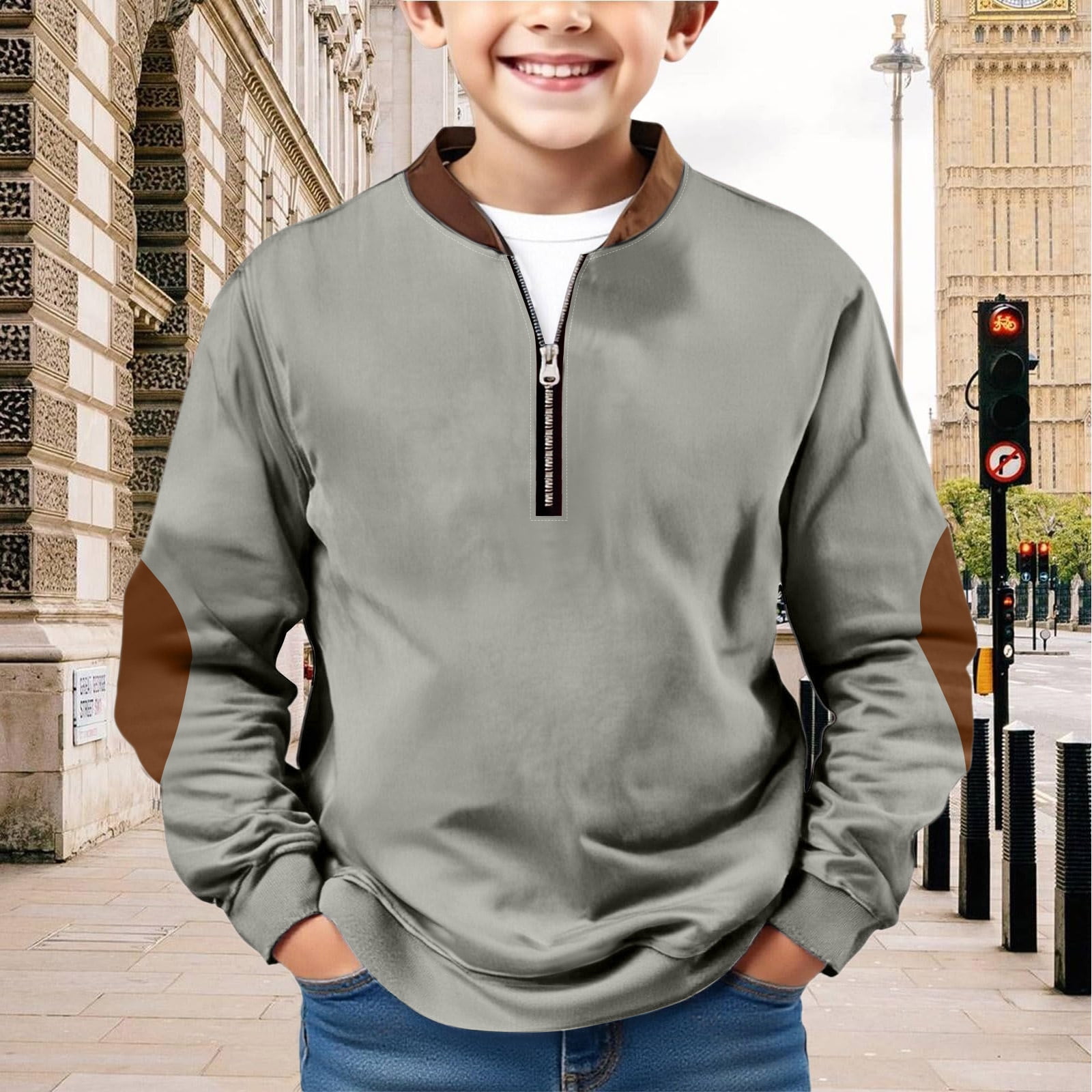 Boys Long Sleeve Shirts Kids Quarter Zip Sweatshirt Casual Pullover ...