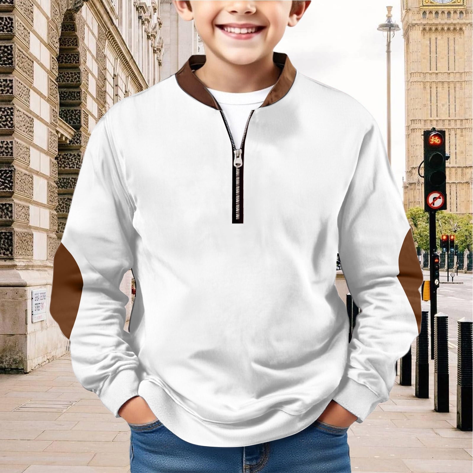 Boys Long Sleeve Shirts Kids Quarter Zip Sweatshirt Casual Pullover ...