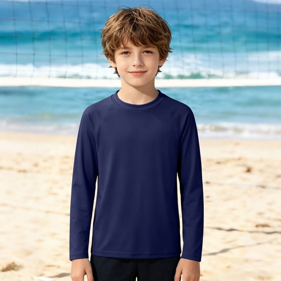 Boys Long Sleeve Swim Shirt Summer Beach Sun Rash Guard for Kids Solid ...