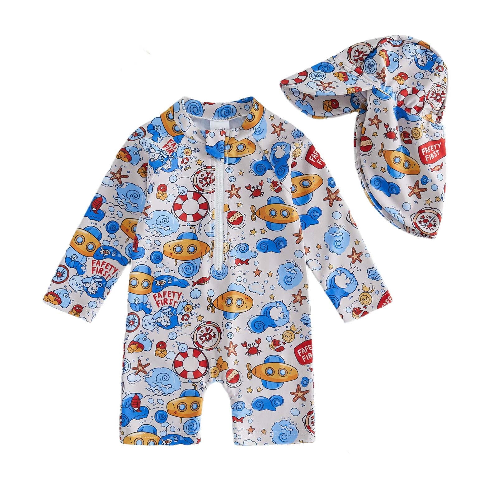 Boys Long Sleeve Swimwear Toddler Piece Swimsuit Hood Upf 50+ Sun ...