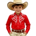 Boys Long Sleeve Western Print Shirt Cowboy Top Casual Button Up Blouse ...