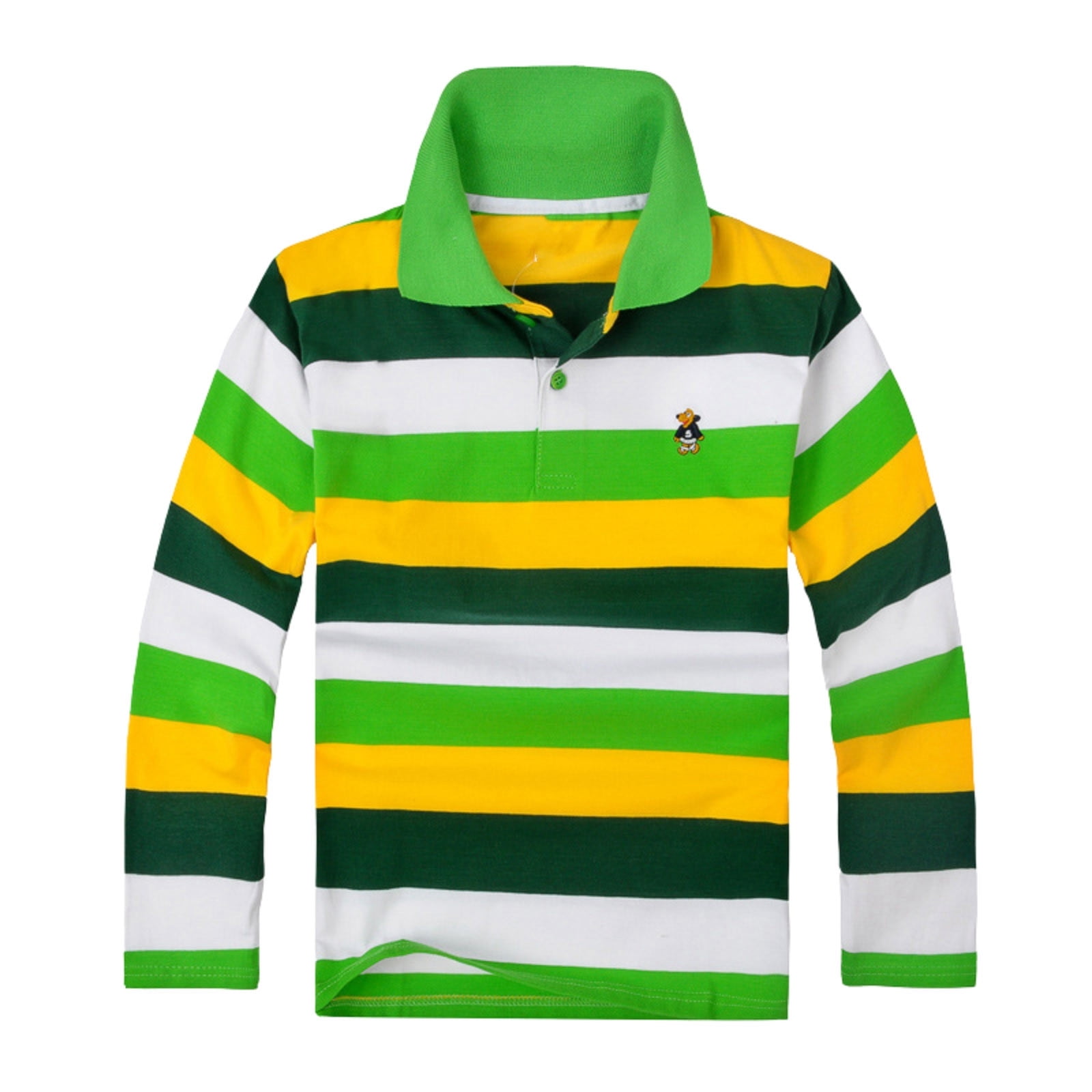 Boys Long-Sleeved Uniform Polo Boys Rainbow Striped Shirt Collared ...