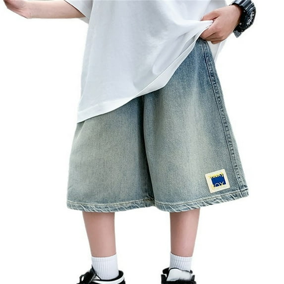 Boys Loose Denim Shorts with Letter Print Soft Elastic Band Jeans for ...