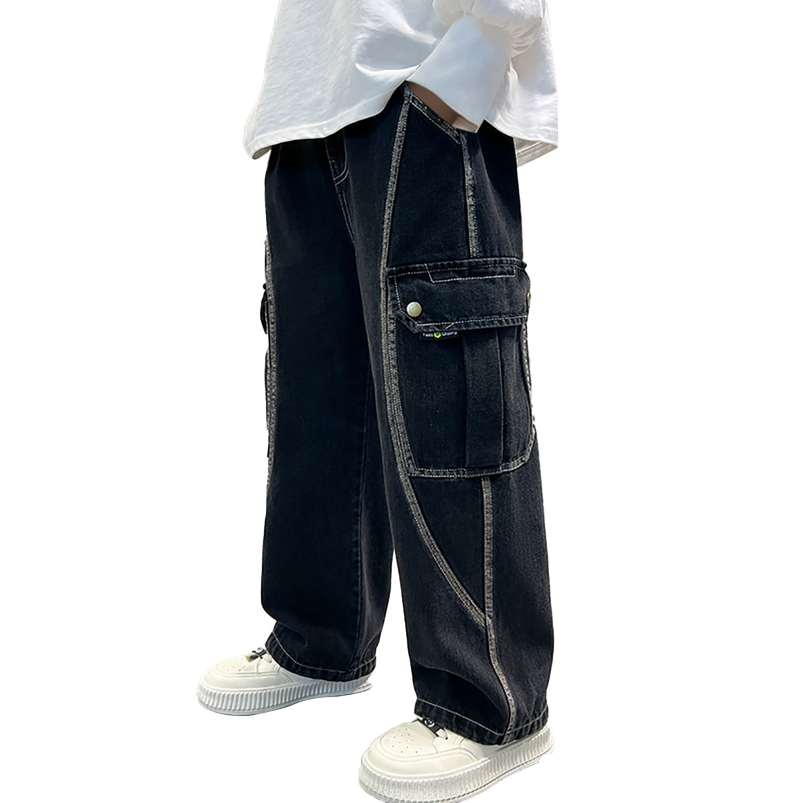 Boys' Loose Fit Jeans Oversized Straight Leg Denim Overalls Wide Leg ...