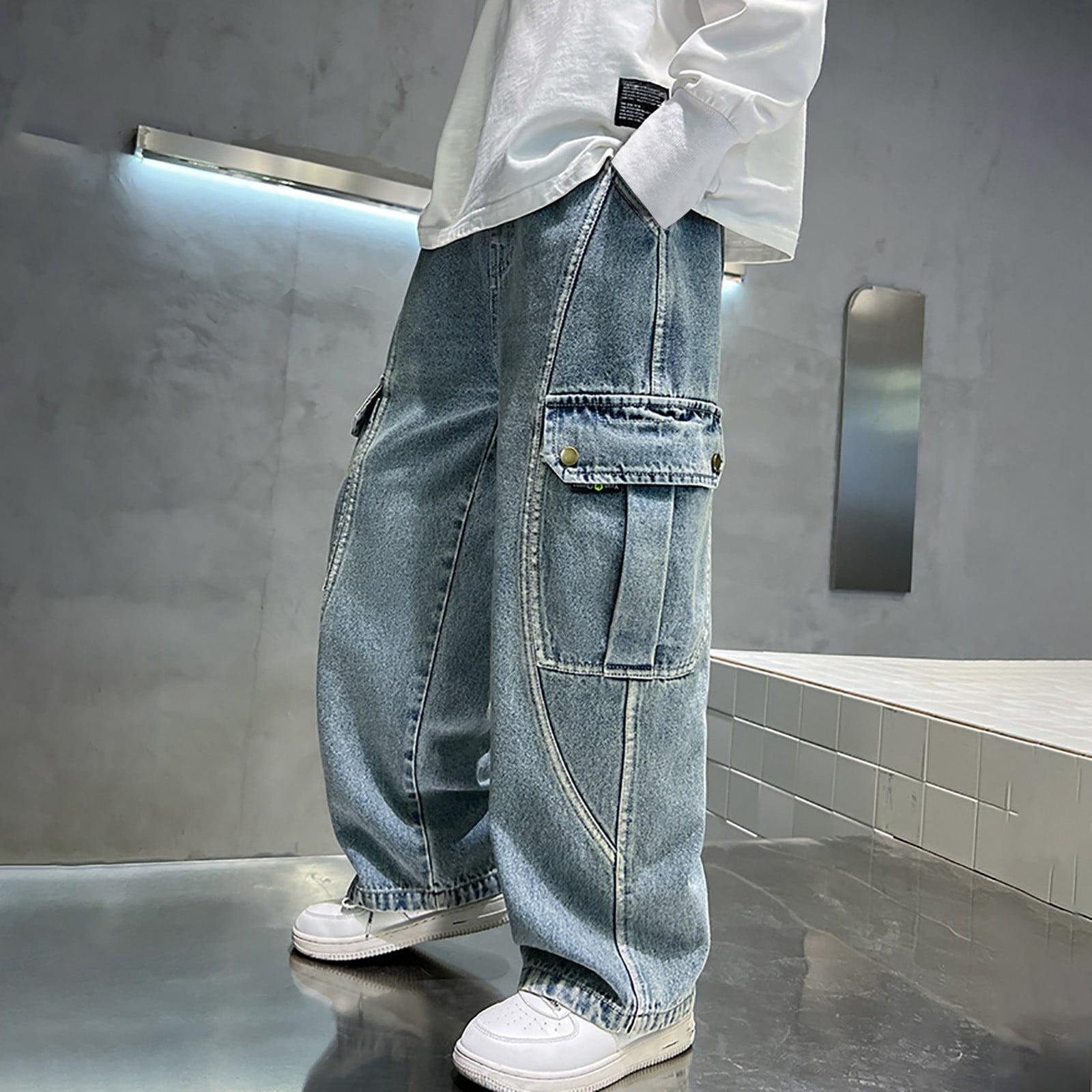 Boys' Loose Fit Jeans Oversized Straight Leg Denim Overalls Wide Leg ...