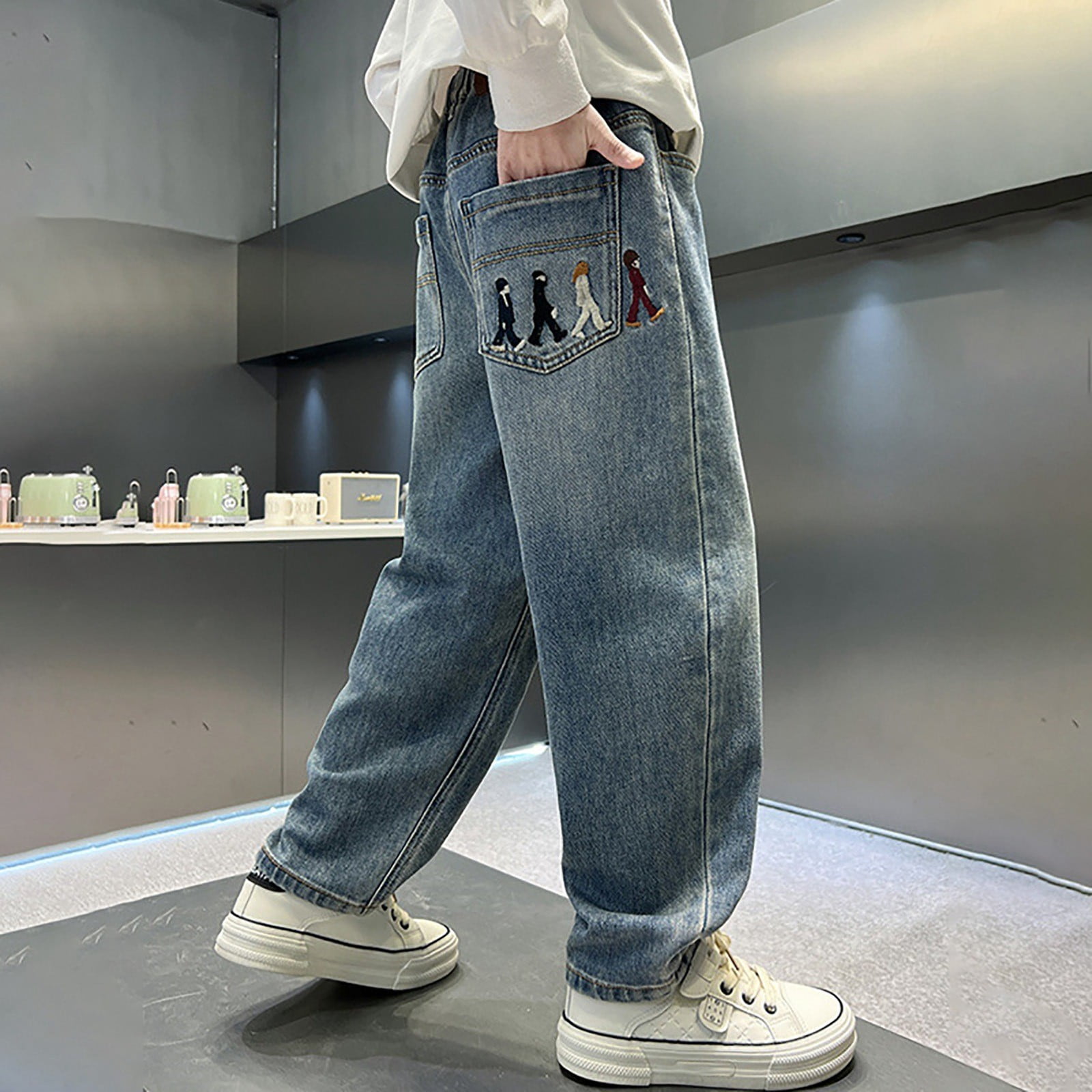 Boys' Loose Fit Jeans Oversized Straight Leg Denim Overalls Wide Leg ...