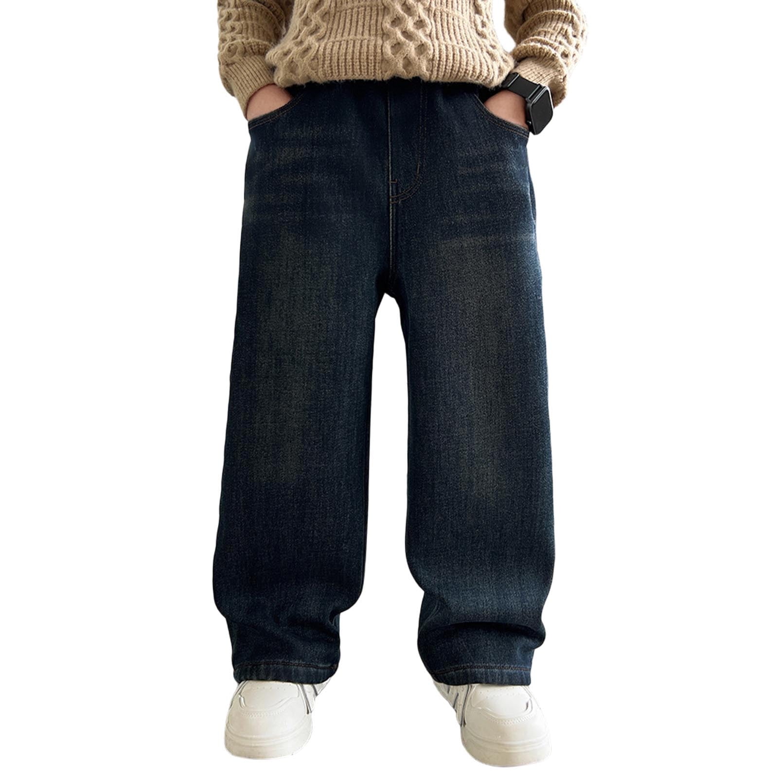 Boys' Loose Fit Jeans Straight Leg Vintage Washed Blue Denim Pants for ...