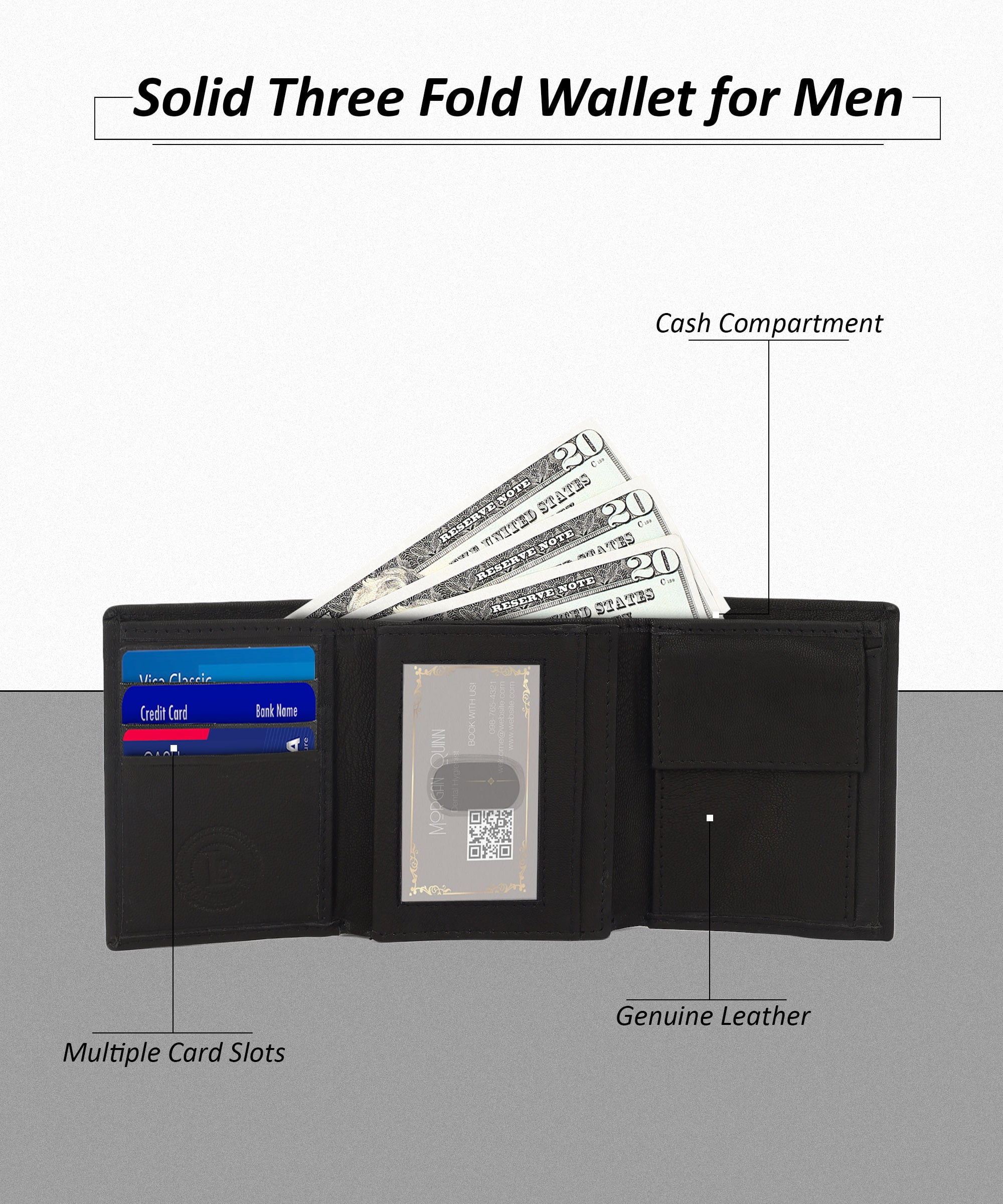 Boys Slim Compact Trifold Wallet with Clear ID, Credit Card Slots, Coin ...