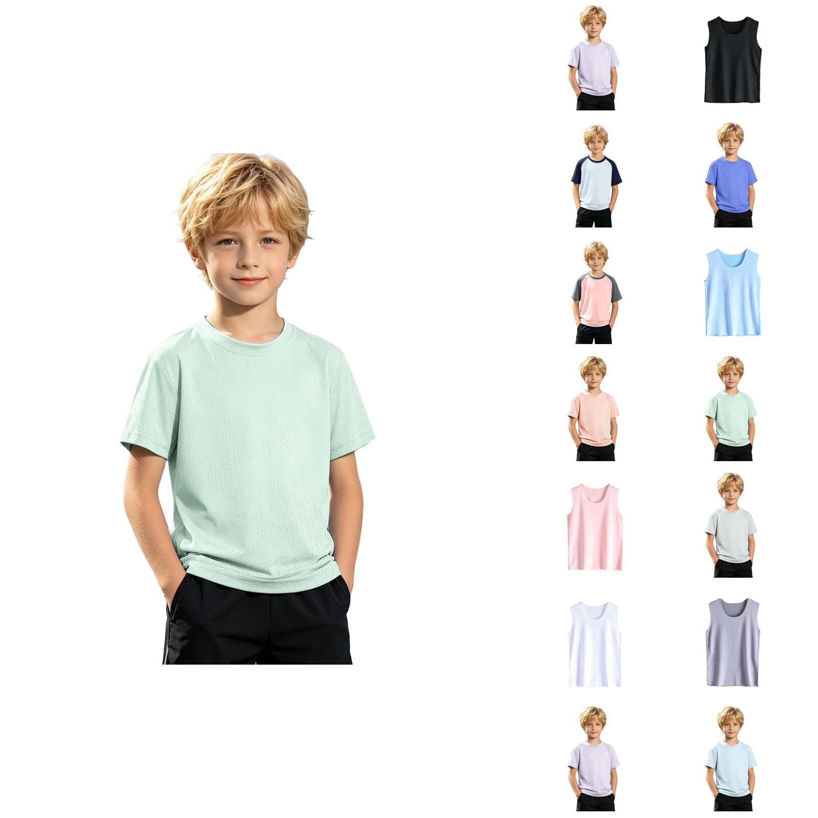 Boys Mesh Short Sleeve Summer Breathable Ice Silk Tee Sport Shirts Kids ...