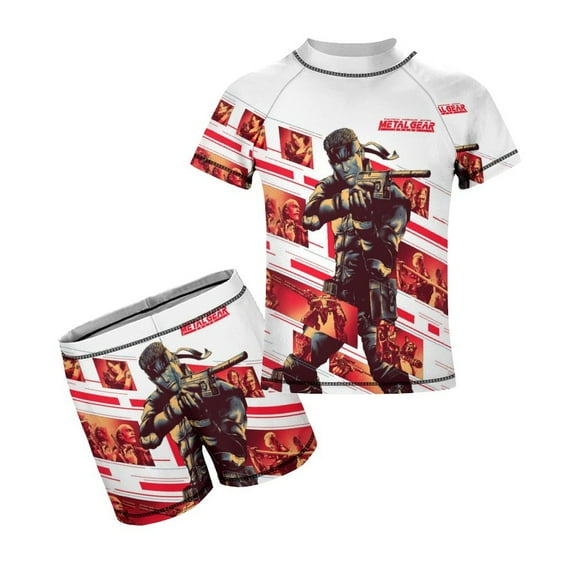 Boys Metal Ge-ar So-lid Rash Guard Set 2 Piece Swimsuits Short Sleeve ...