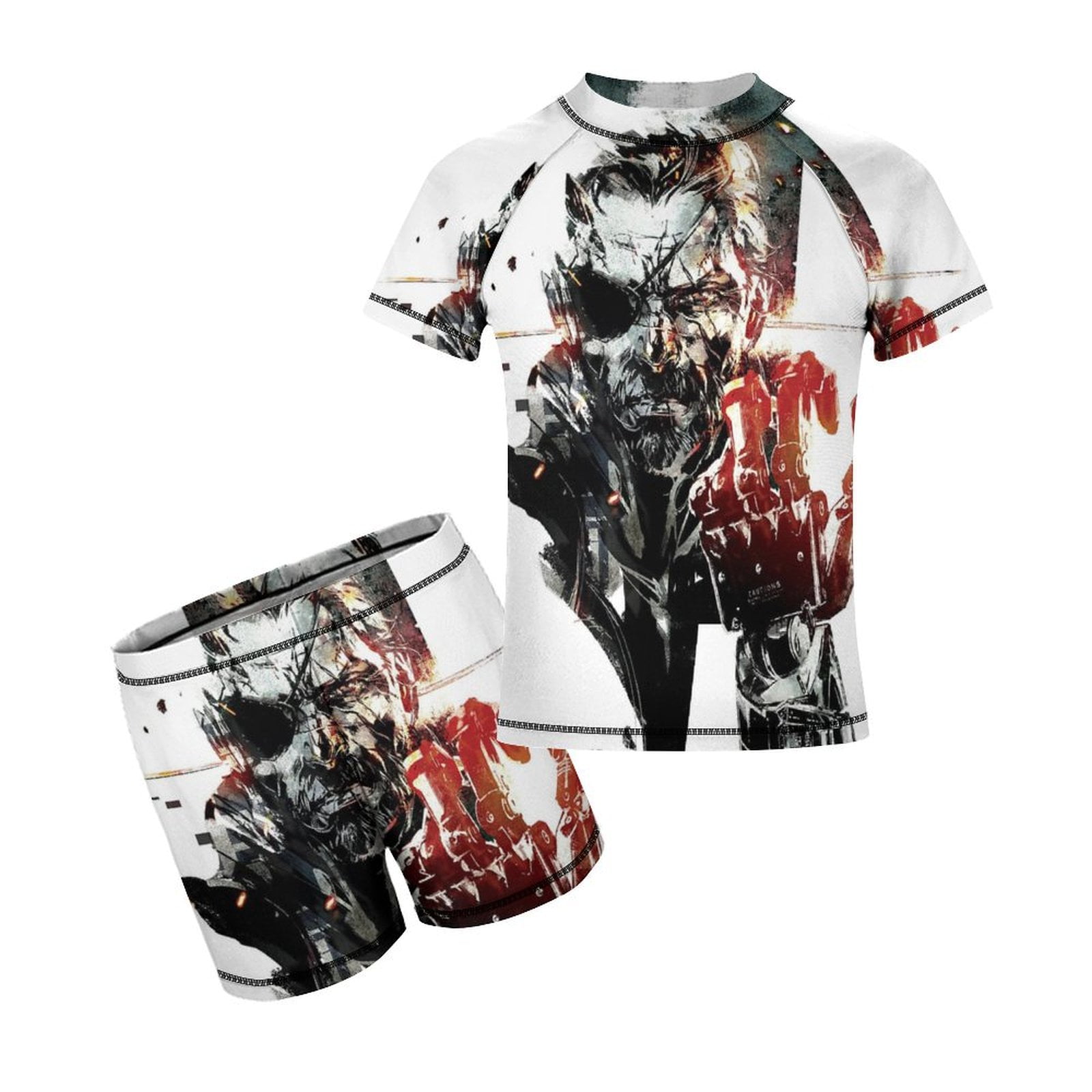Boys Metal Ge-ar So-lid Rash Guard Set 2 Piece Swimsuits Short Sleeve ...