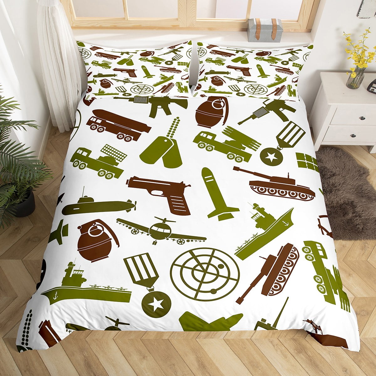 Boys Military Technics King Size Comforter Cover Army Green Airplane ...