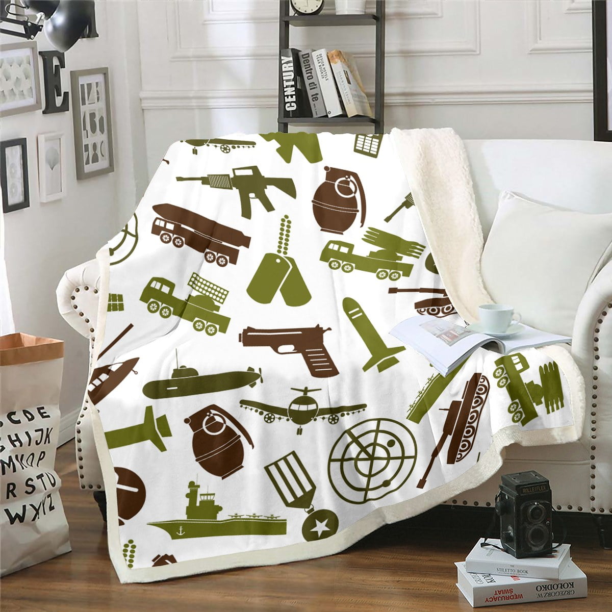 Boys Military Technics Throw Size Fleece Blanket Army Green Airplane ...